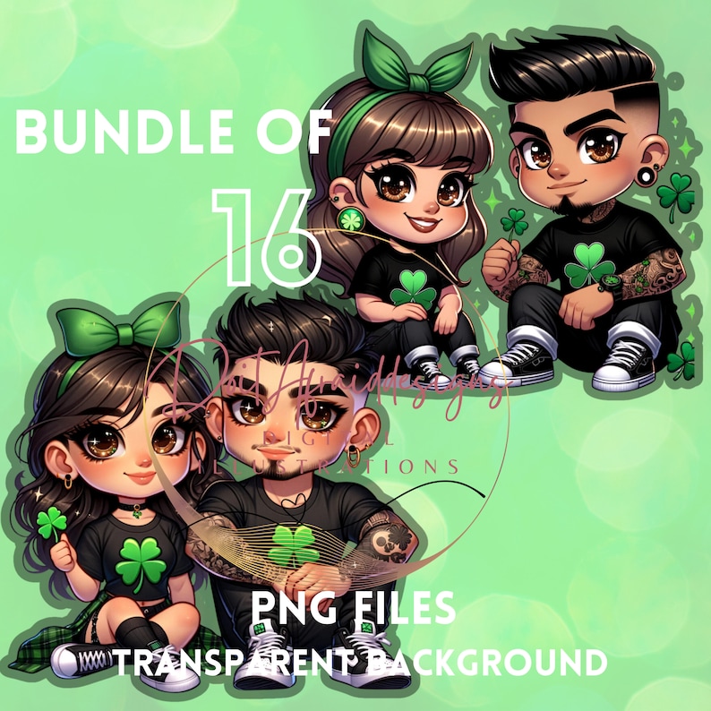 St Patricks Day Chibi Couple Chibi Couple Clipart Chicano Couple ...