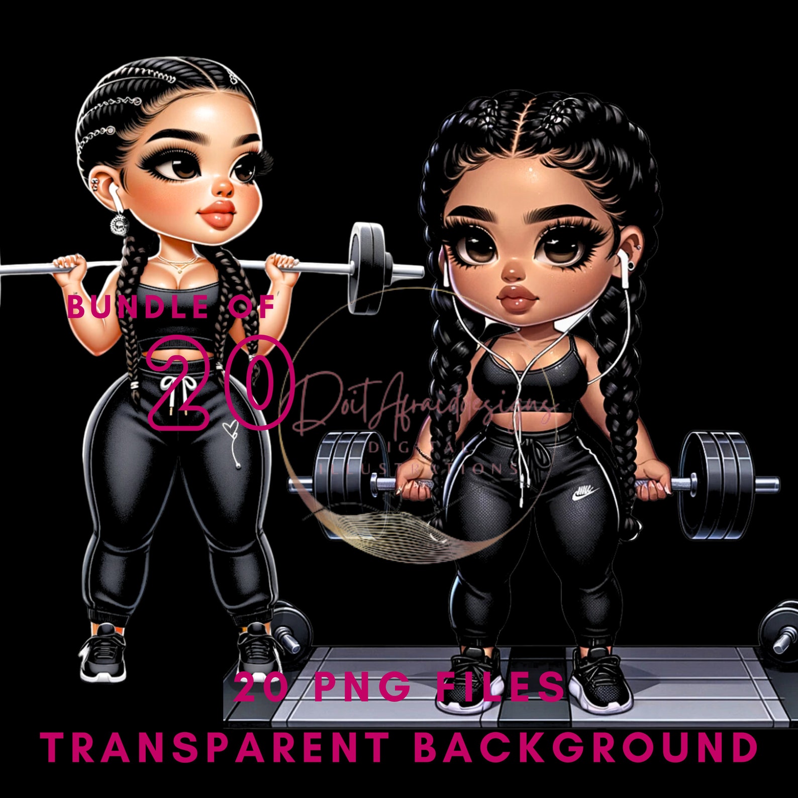 Workout Chibis, Chicana Chibis Working Out, Chibi Doll PNG, Chibi ...
