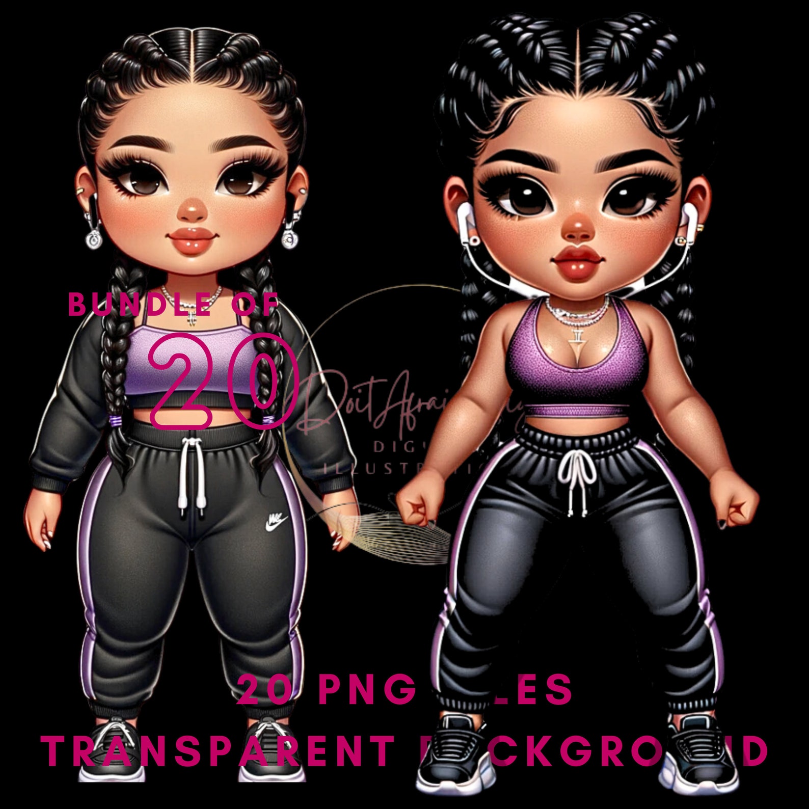 Workout Chibis, Chicana Chibis Working Out, Chibi Doll PNG, Chibi ...