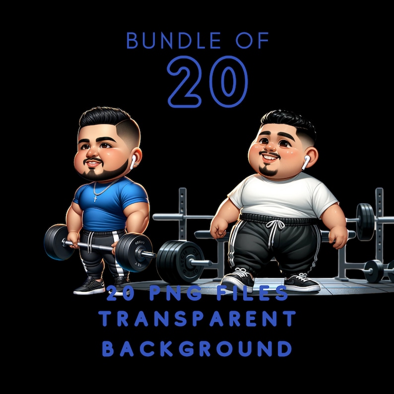 Workout Chibi Guys Clipart, Chibi Clipart, Chibi PNG Stickers, Digital ...