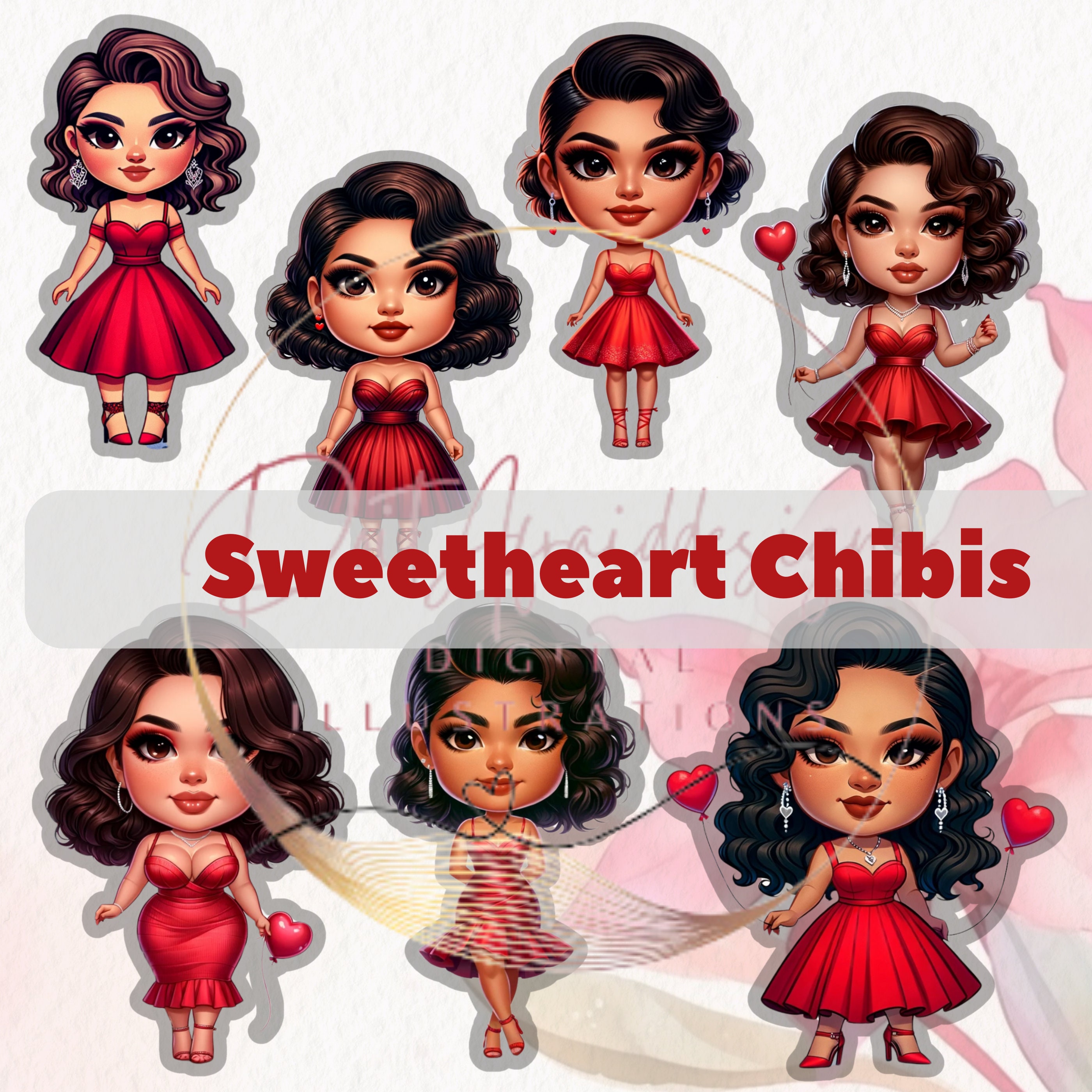 Sweetheart Chibis, Chibi Clip Art, Chibi PNG, Chicana Chibis, Chibi Doll PNG, Exclusive Chicana ...