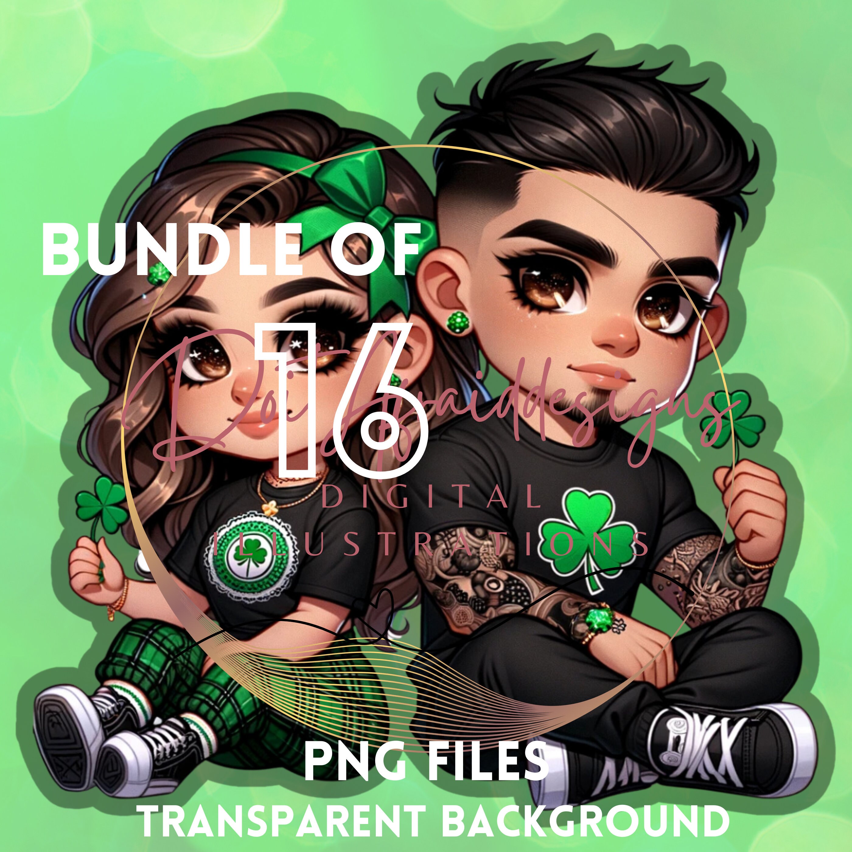 St Patricks Day Chibi Couple Chibi Couple Clipart Chicano Couple ...