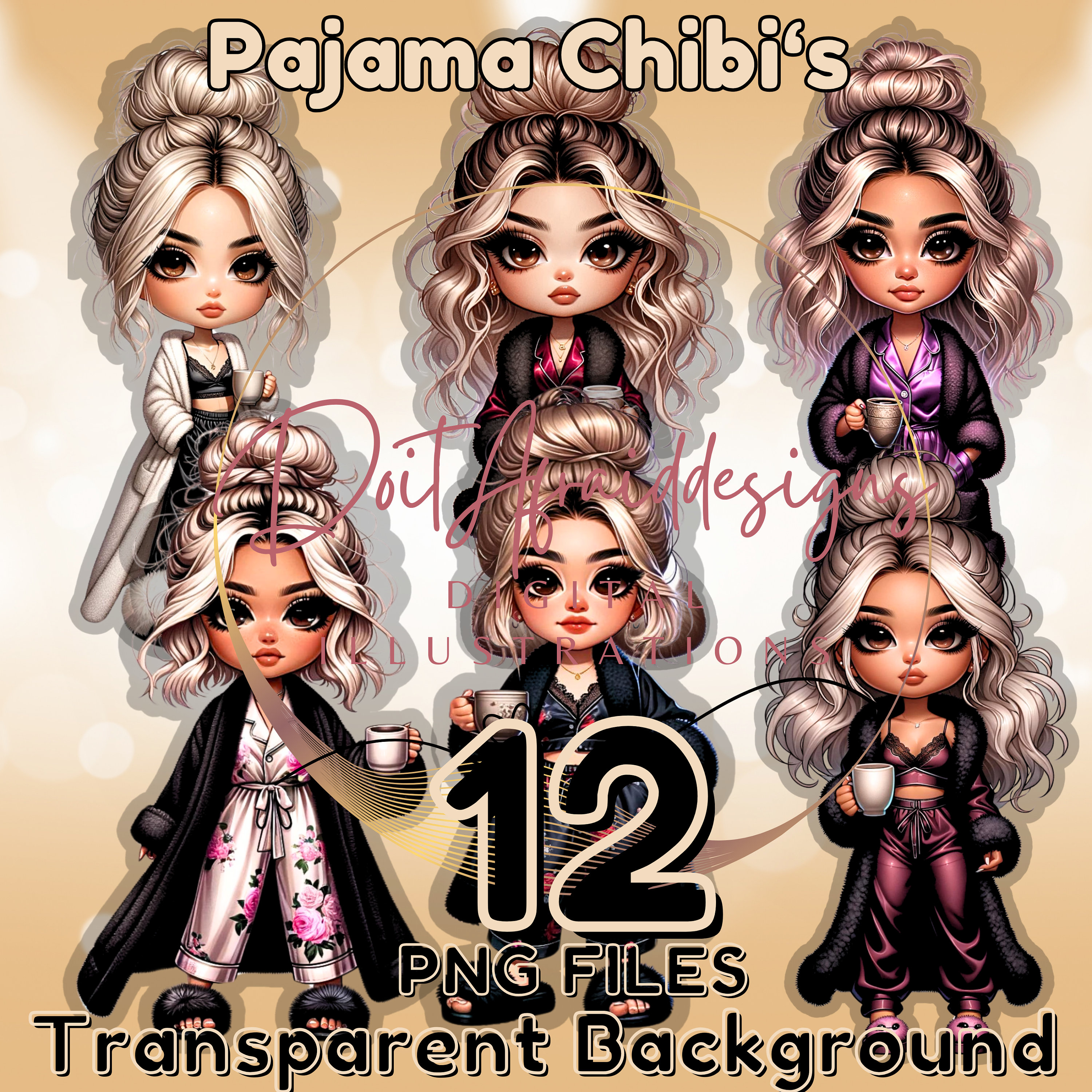 Cozy Chibi Pajama Chibi's Blonde Chicana Chibi's Pj's and Coffee Chibi ...