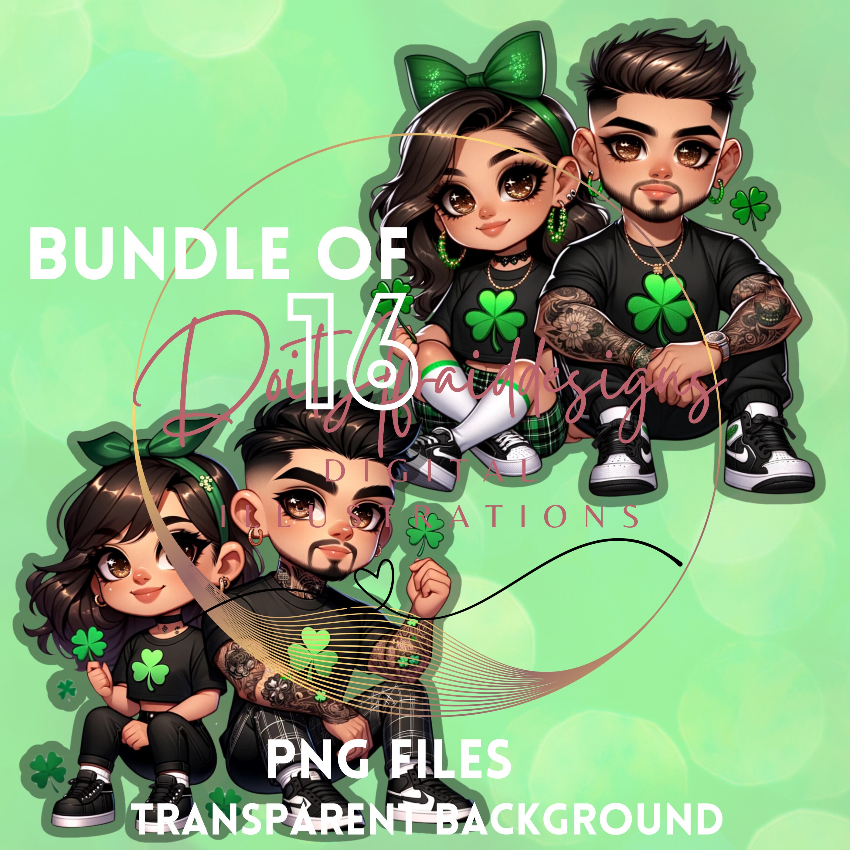 St Patricks Day Chibi Couple Chibi Couple Clipart Chicano Couple ...