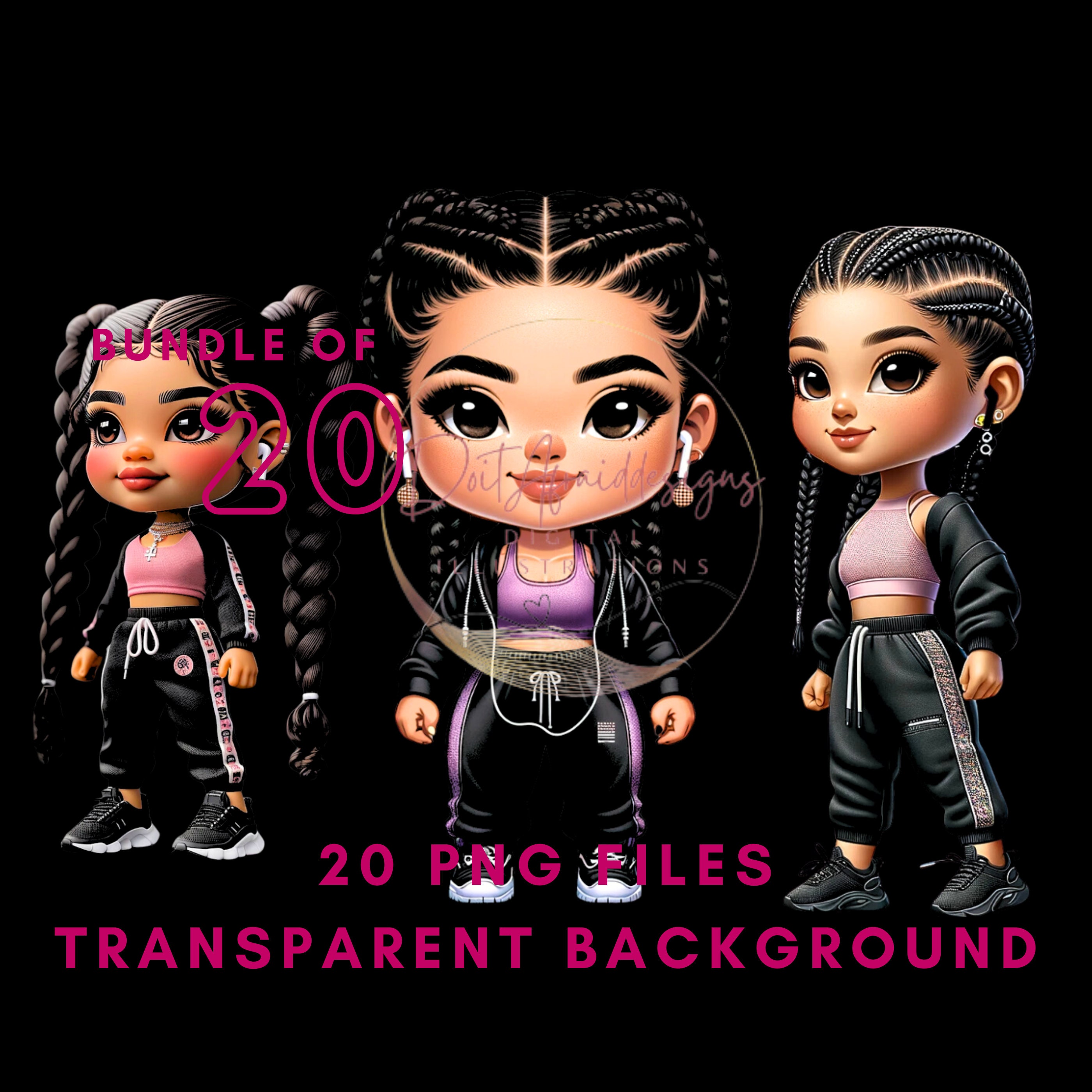Workout Chibis, Chicana Chibis Working Out, Chibi Doll PNG, Chibi ...
