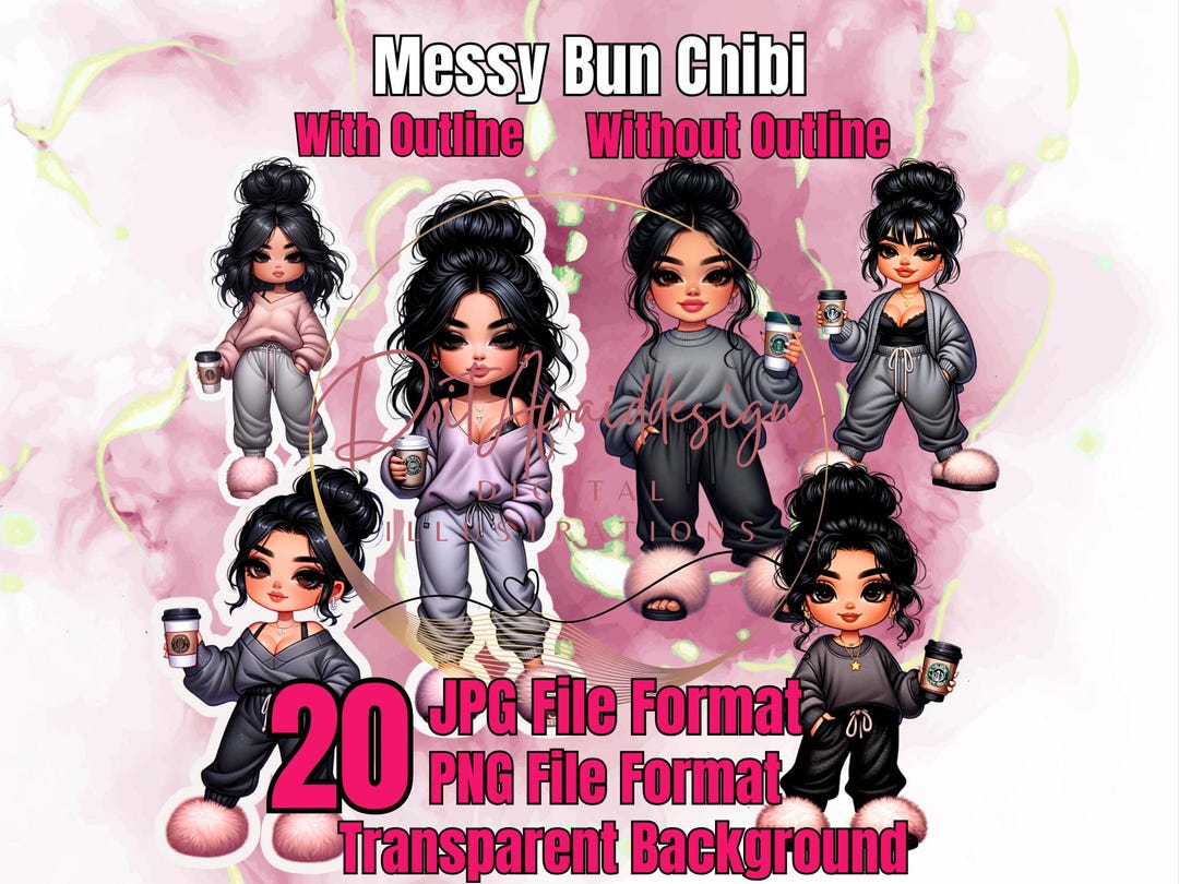 Messy Bun Chibi | Messy Bun Chicana Chibi | Chic Chibi | Chibi Clip Art ...