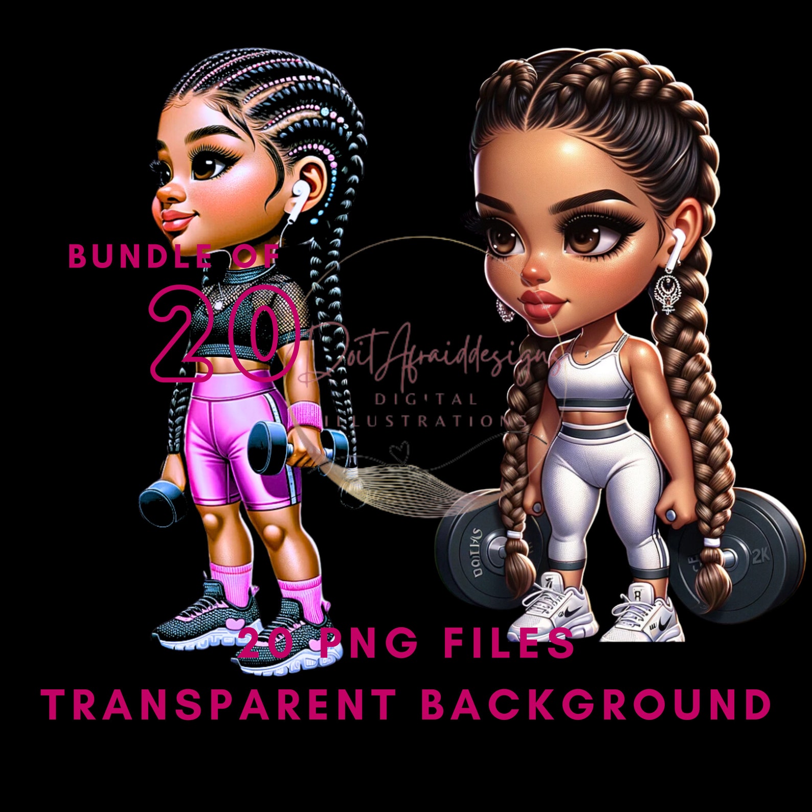 Workout Chibis, Chicana Chibis Working Out, Chibi Doll PNG, Chibi ...