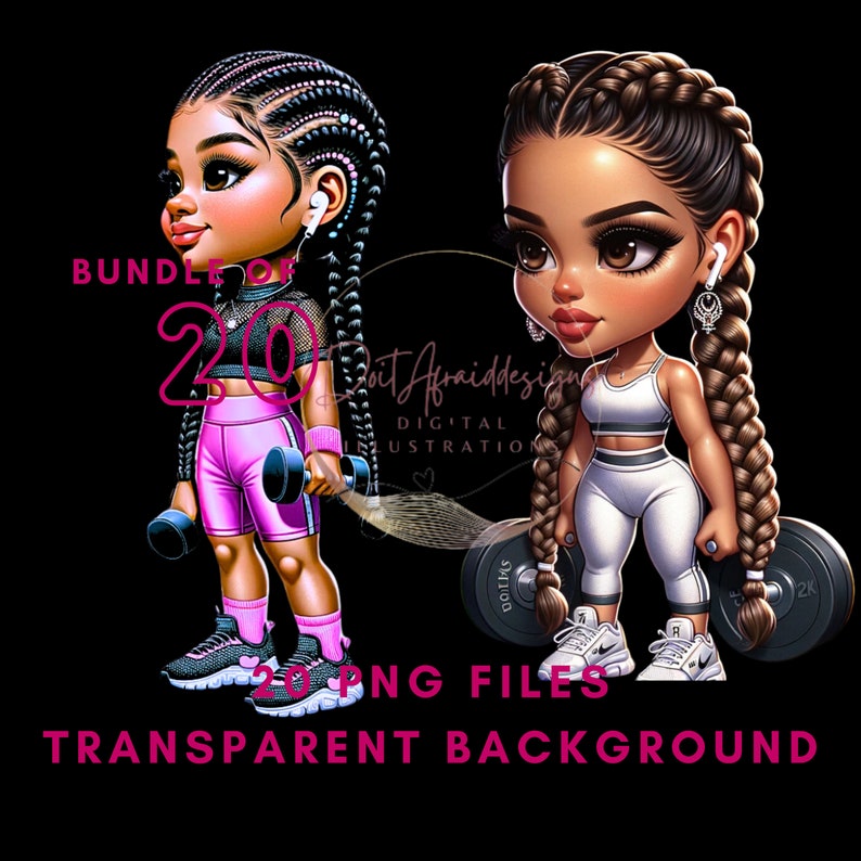 Workout Chibis, Chicana Chibis Working Out, Chibi Doll PNG, Chibi ...