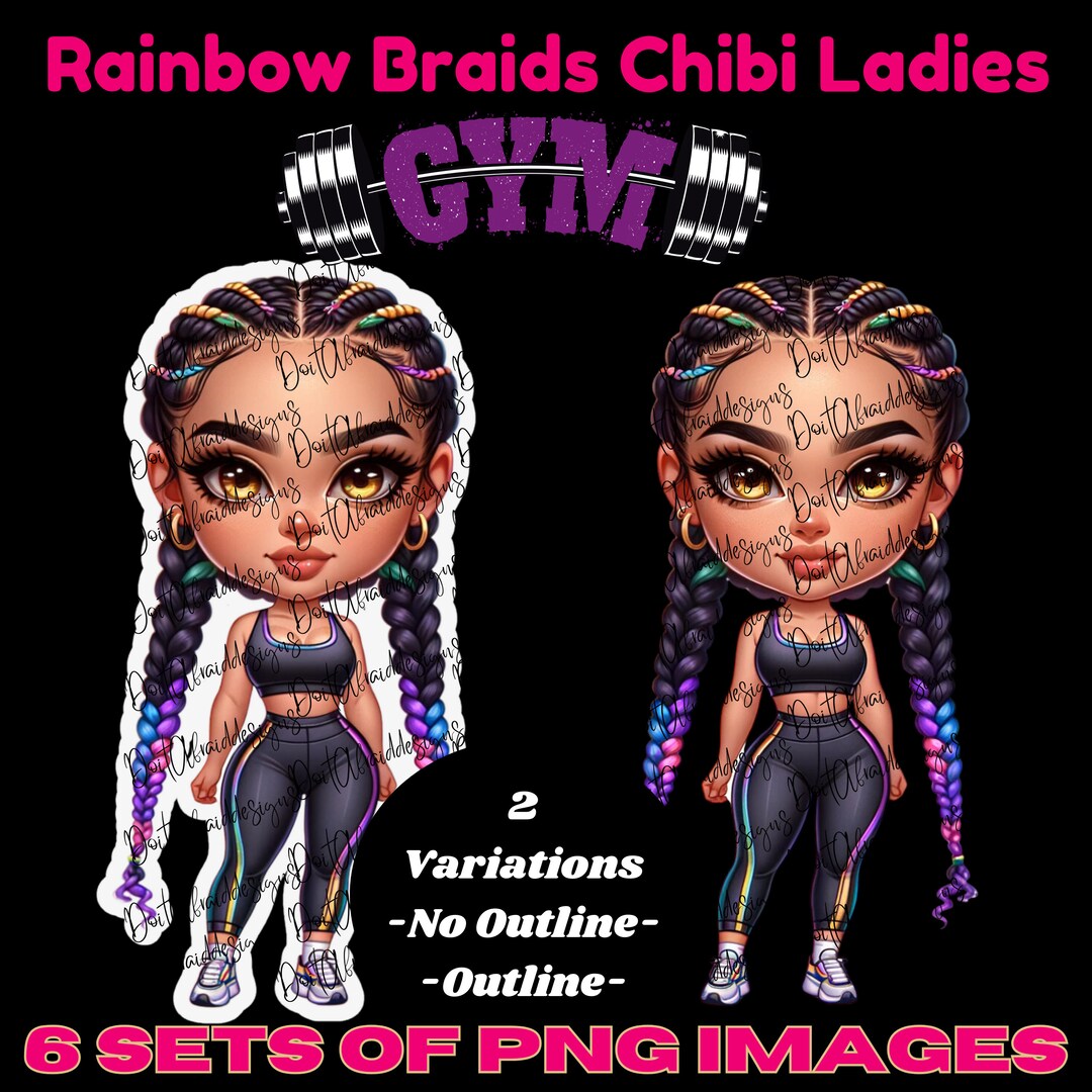 Rainbow Braids Chibi Rainbow Hair Chibi Mutli-braids Chibi Rainbow ...