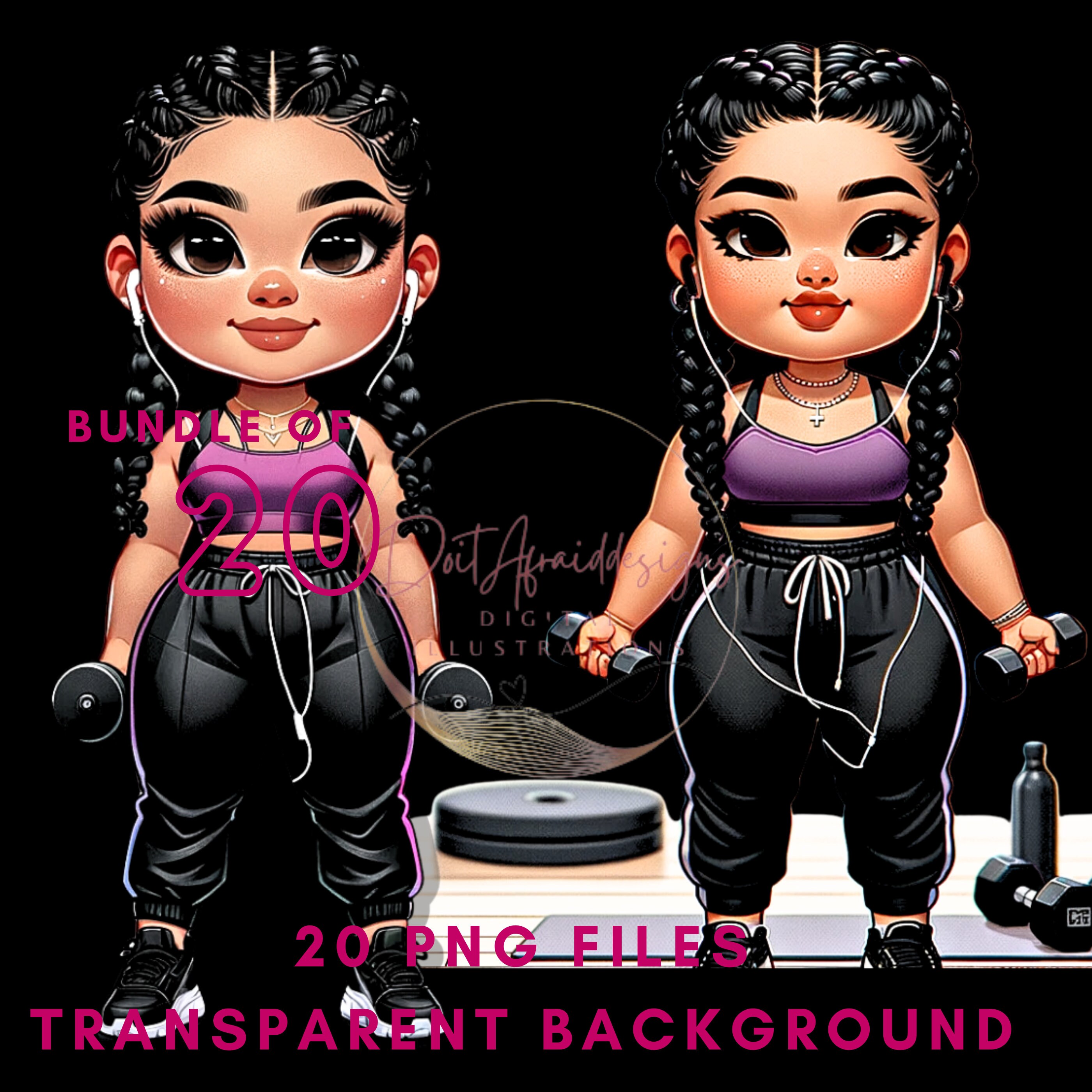 Workout Chibis, Chicana Chibis Working Out, Chibi Doll PNG, Chibi ...