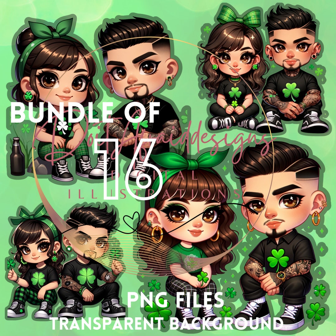 St Patricks Day Chibi Couple Chibi Couple Clipart Chicano Couple ...