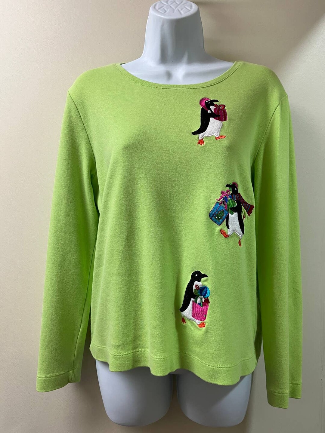 Marisa Christina Christmas Penguins Long Sleeve Tshirt Green Size S 100 ...