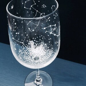 CLASSIC Celestial Starry Nighty Stemmed Wine Glasses - Set of 2 Hand-painted Constellations Wine ...