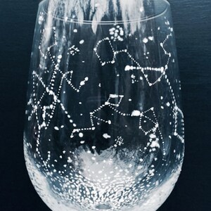 CLASSIC Celestial Starry Nighty Stemmed Wine Glasses - Set of 2 Hand-painted Constellations Wine ...