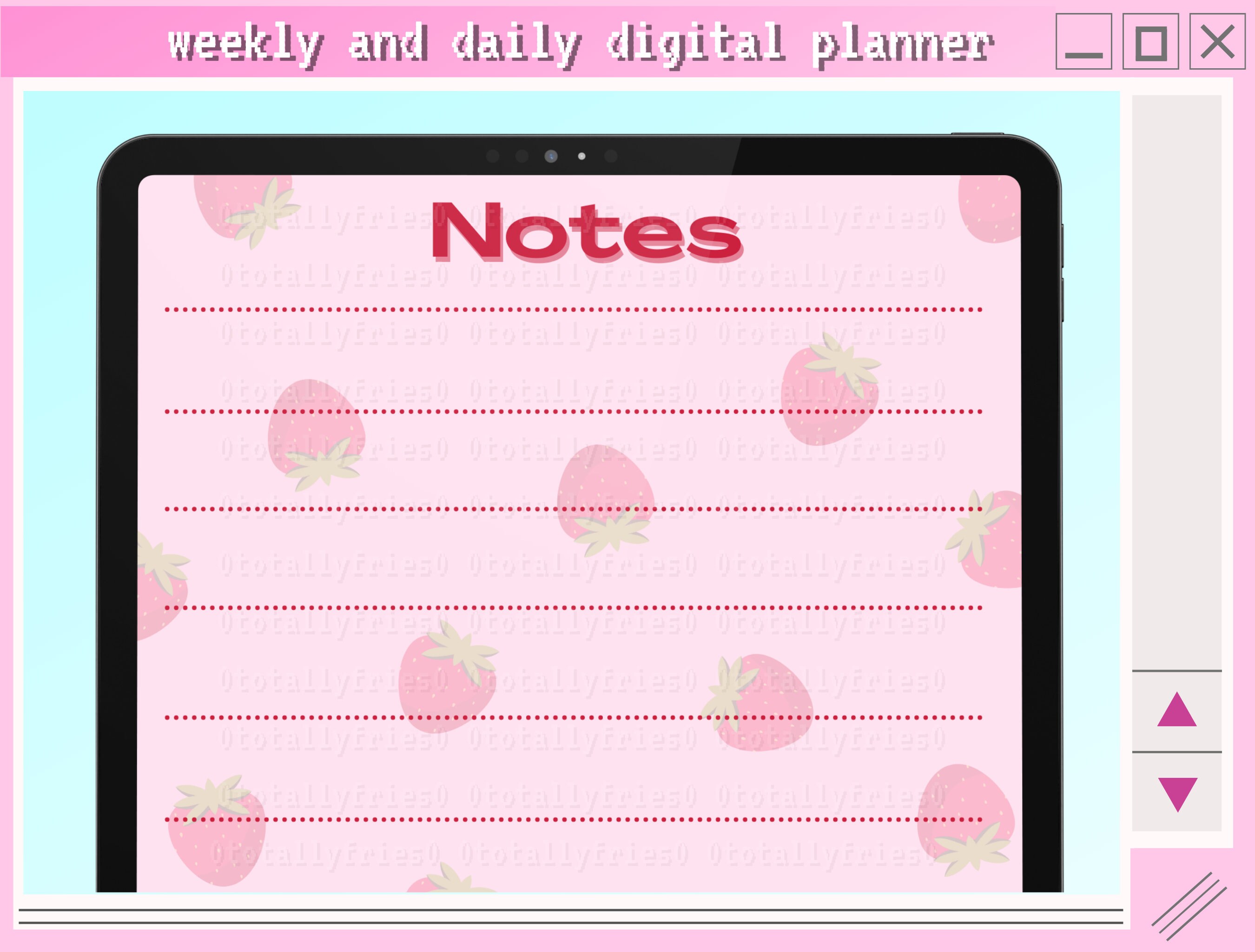 UNDATED Digital Weekly Daily Planner 3 Pages Pink Girly Cute Strawberry ...