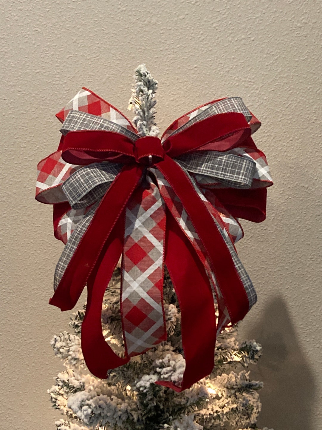 Rustic 4 Ribbon Large Tree Topper Bow. Bow Measures 16 X 16 - Etsy