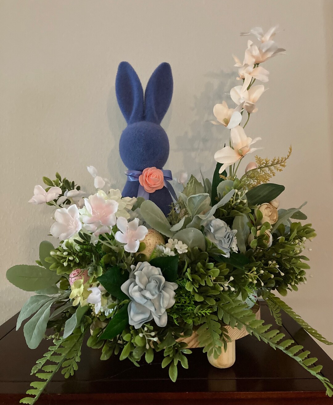 Flocked Bunny Easter Centerpiece With Gorgeous Periwinkle Flocked Bunny ...