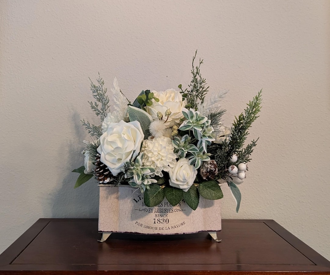 Winter White Floral, French Country Winter White Floral, Rustic White ...