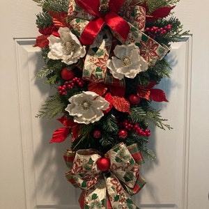 Elegant Christmas Swag With 2 Large Multi-ribbon Bows 3 White - Etsy