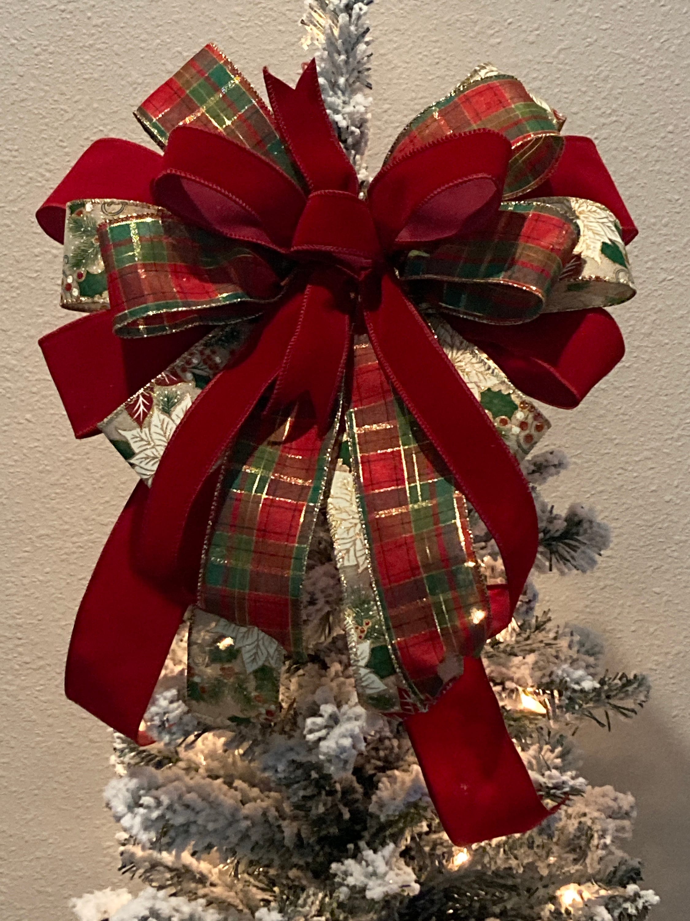 Traditional Christmas Tree Topper Bow; Handmade Red, Green and Gold ...