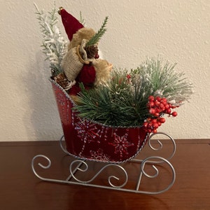 Red and Silver Snowflake Sleigh Table Decor, Festive Sleigh Centerpiece ...