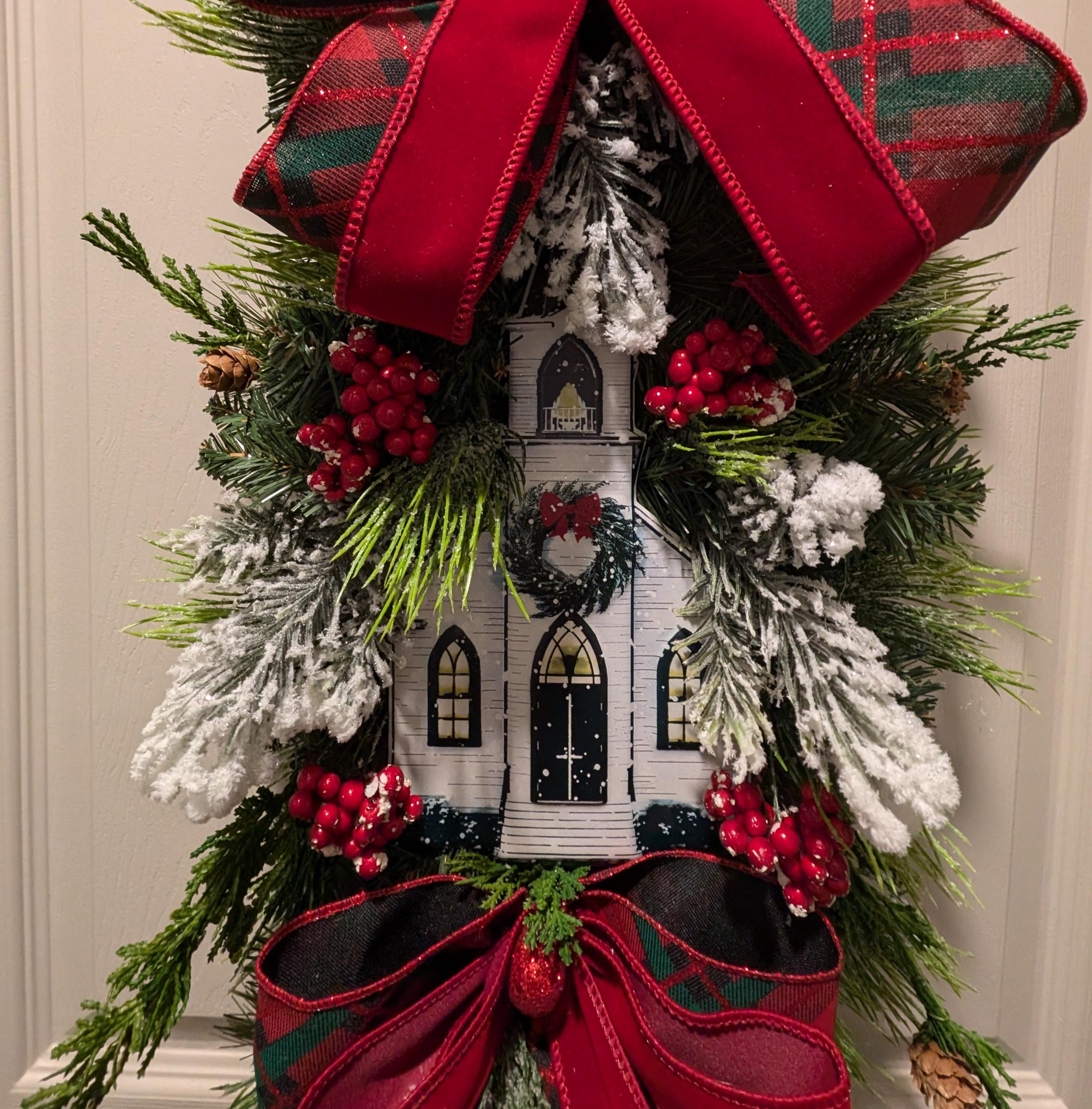 Rustic Christmas Swag With Church, Vintage-style Christmas Swag ...