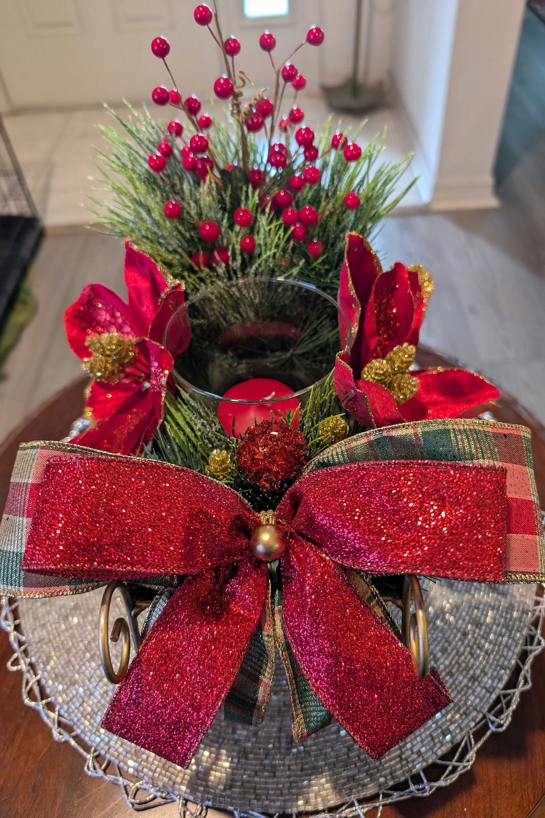 Glittered Silver & Gold Christmas Sleigh Centerpiece, Festive Sleigh ...