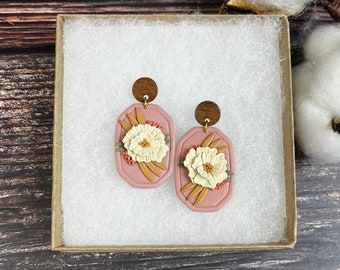 The Chrysanthemum November Birth Flower Earrings L Floral Imprinted ...