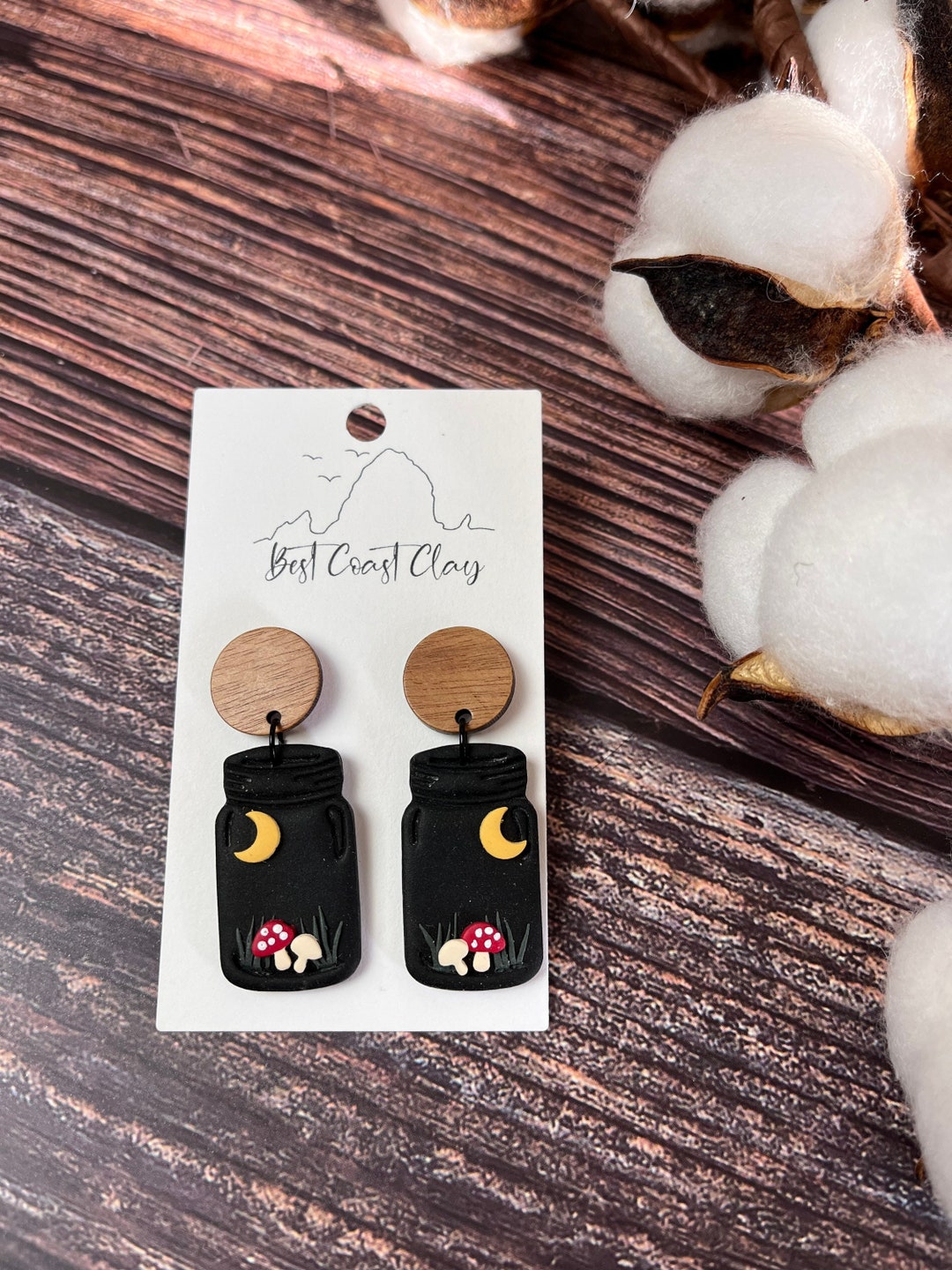 The Georgie L Mushroom Mason Jar Dangle Polymer Clay Earrings - Etsy