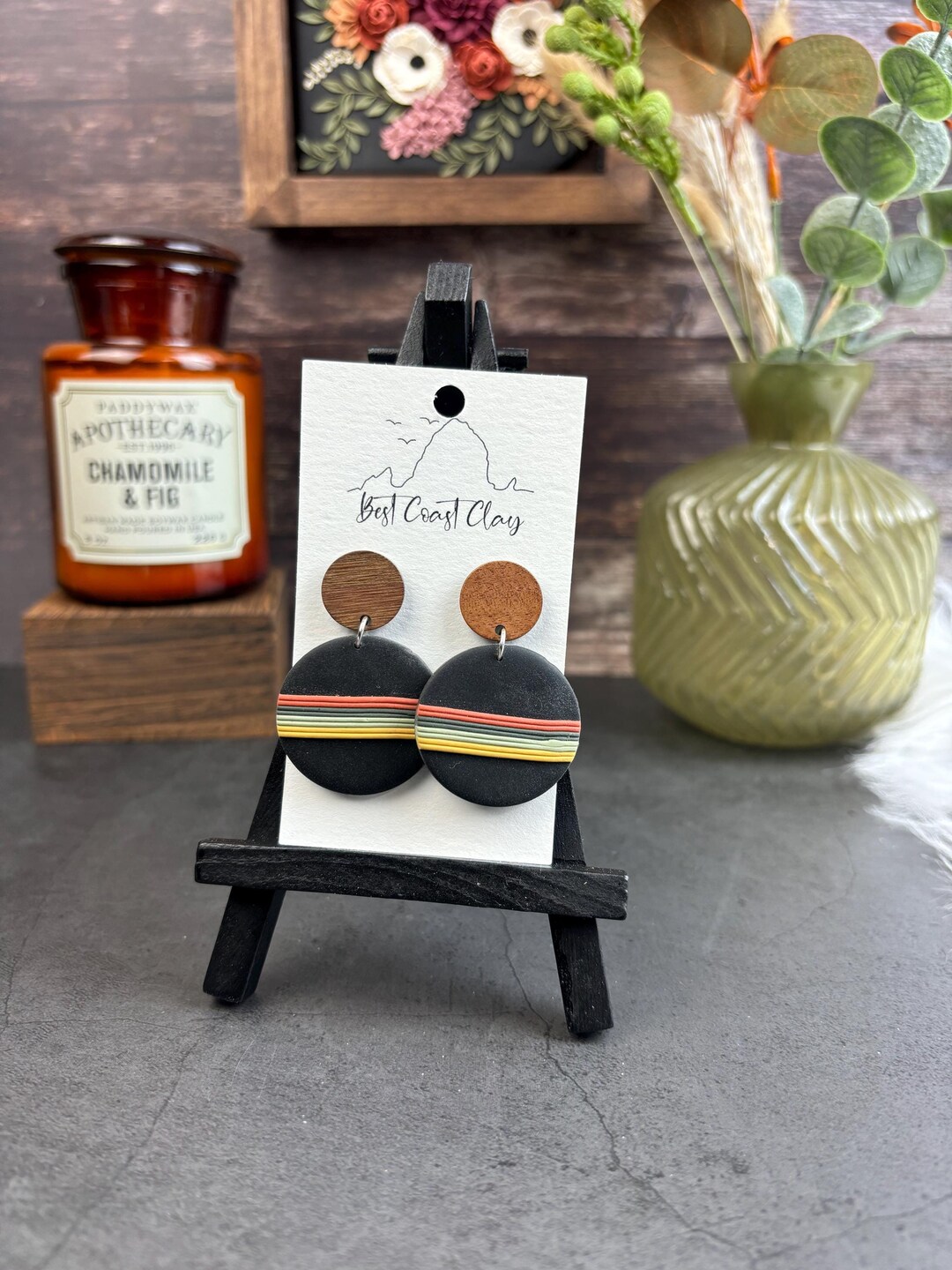 The Tolovana Signature Style Polymer Clay Dangle Earrings Walnut Studs ...
