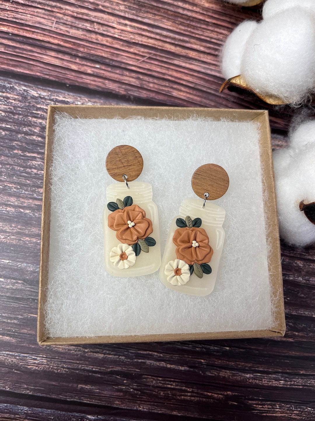 The Siobhan L Translucent Mason Jar Flower Dangle Polymer Clay Earrings ...