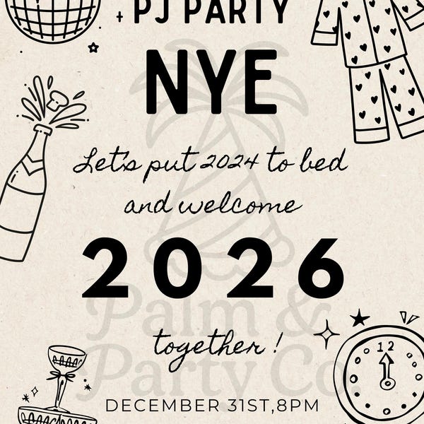New Years Pj Invite - Etsy UK