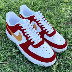 Custom SF Red & Gold Air Force 1's - Etsy