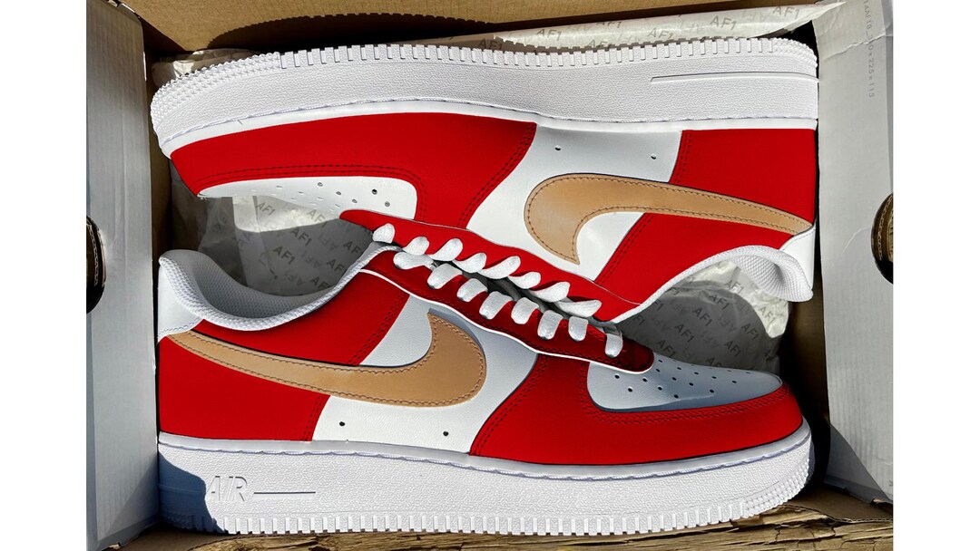 Custom SF Red & Gold Air Force 1's - Etsy