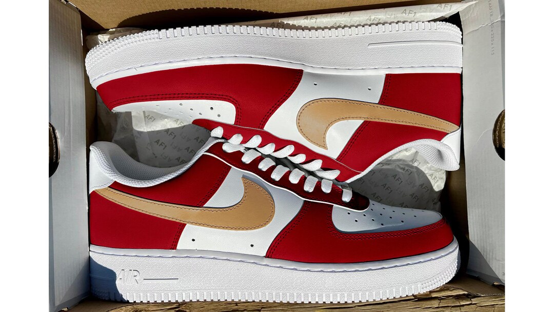 Custom SF Red & Gold Air Force 1's - Etsy