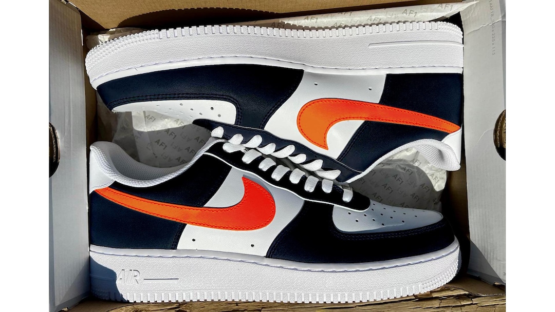 Custom CHI Navy & Orange Air Force 1's - Etsy