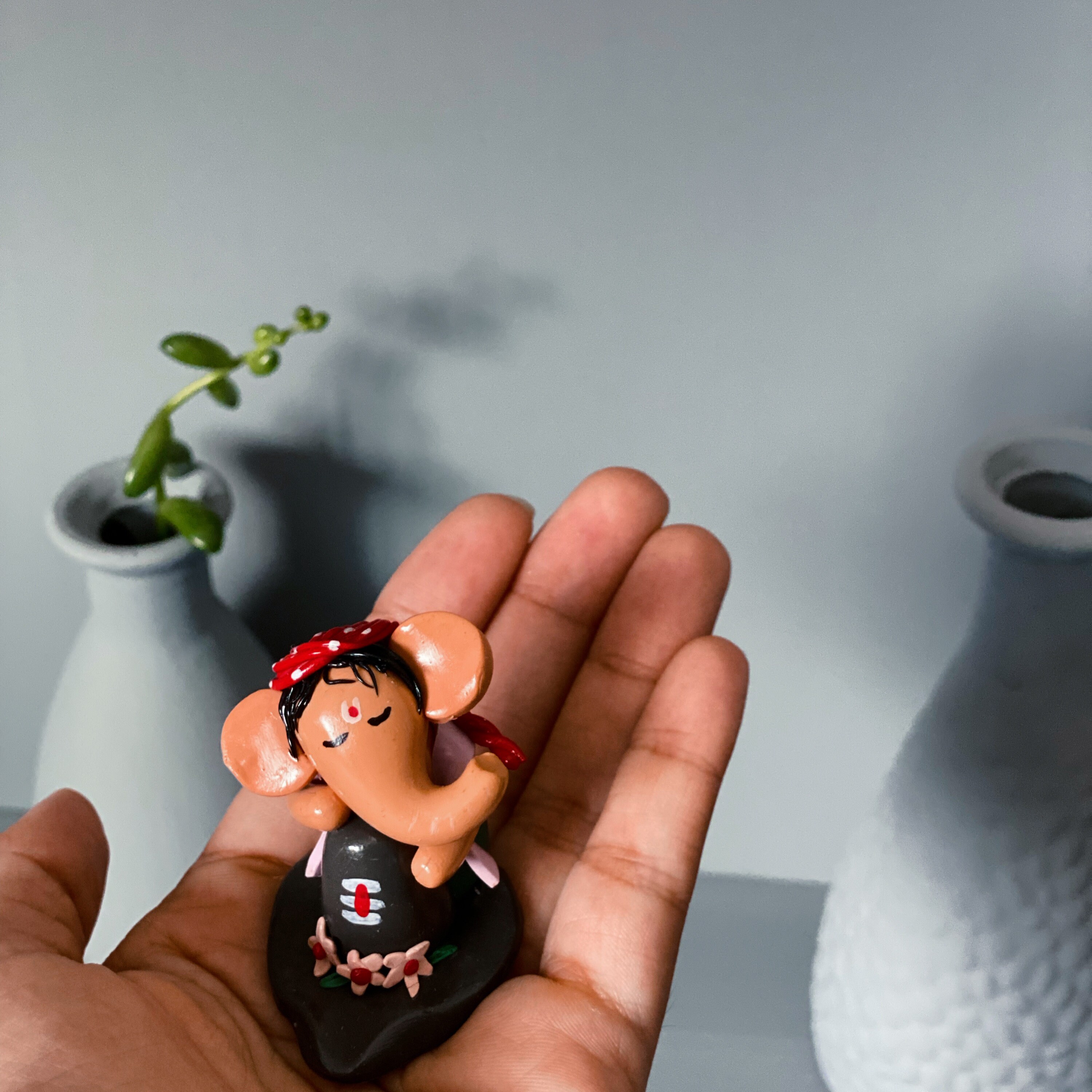 Hindu God Clay Figure - Ganesh Hugging Shivling |hand Painted |vinayaka ...