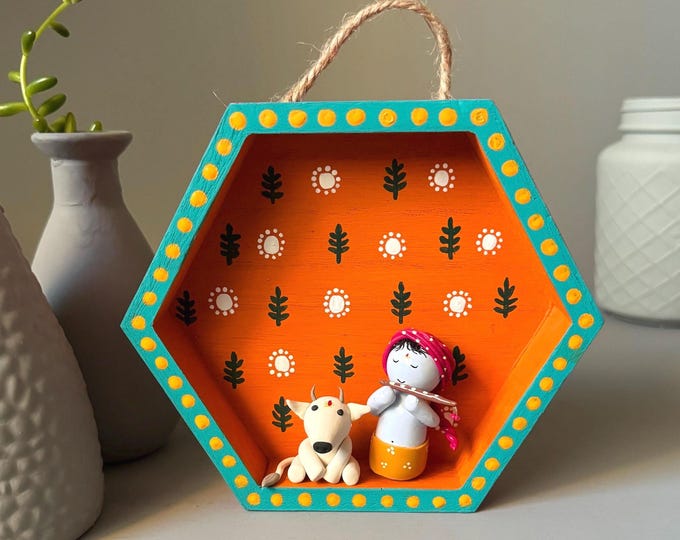 Hindu God Clay Figure - Krishna With Cow |hand Painted |vinayaka |hindu ...