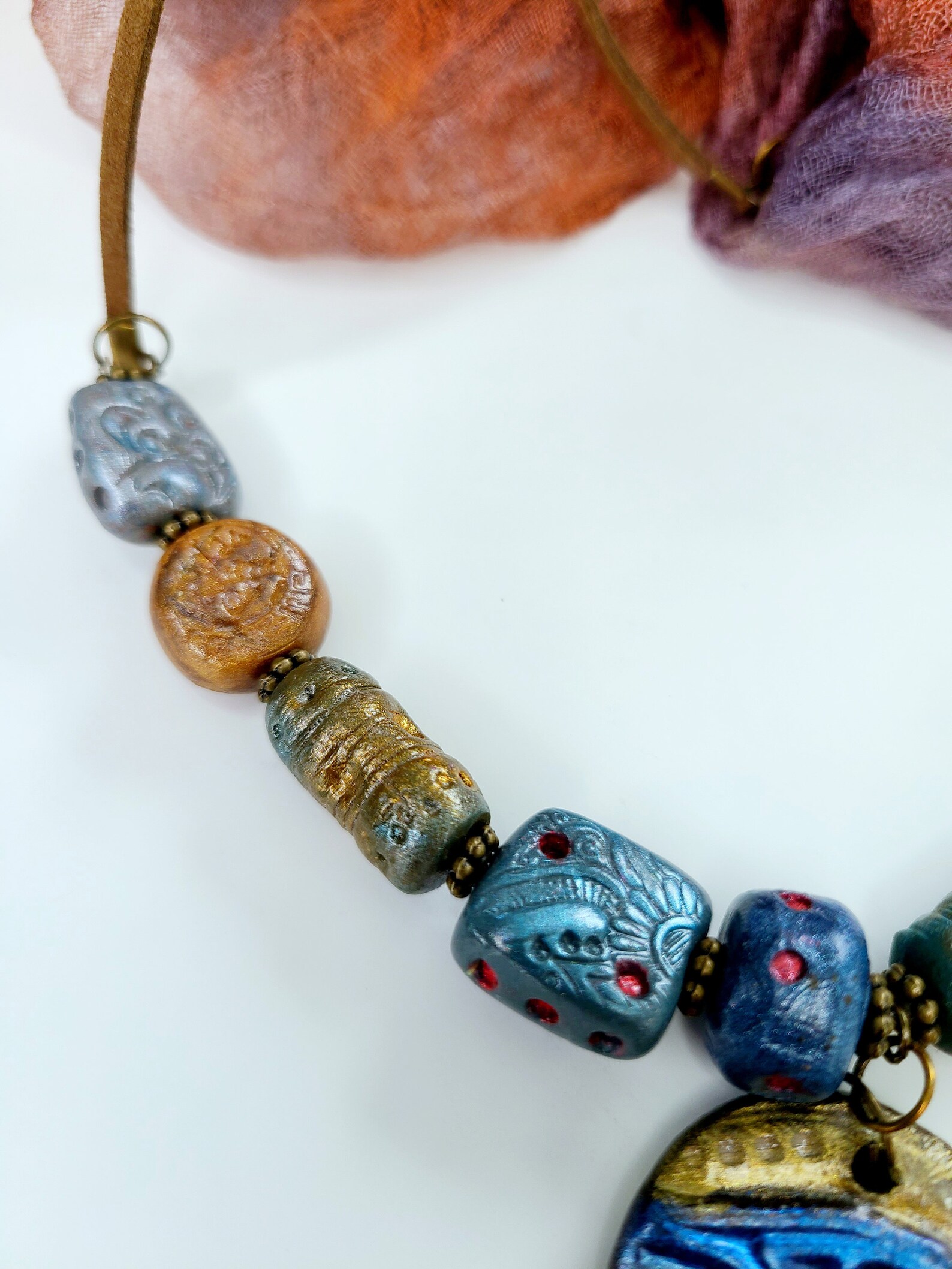 Artisan Clay Bead Necklace: Eye of Horace Pendant, Boho Leather Cord - Etsy