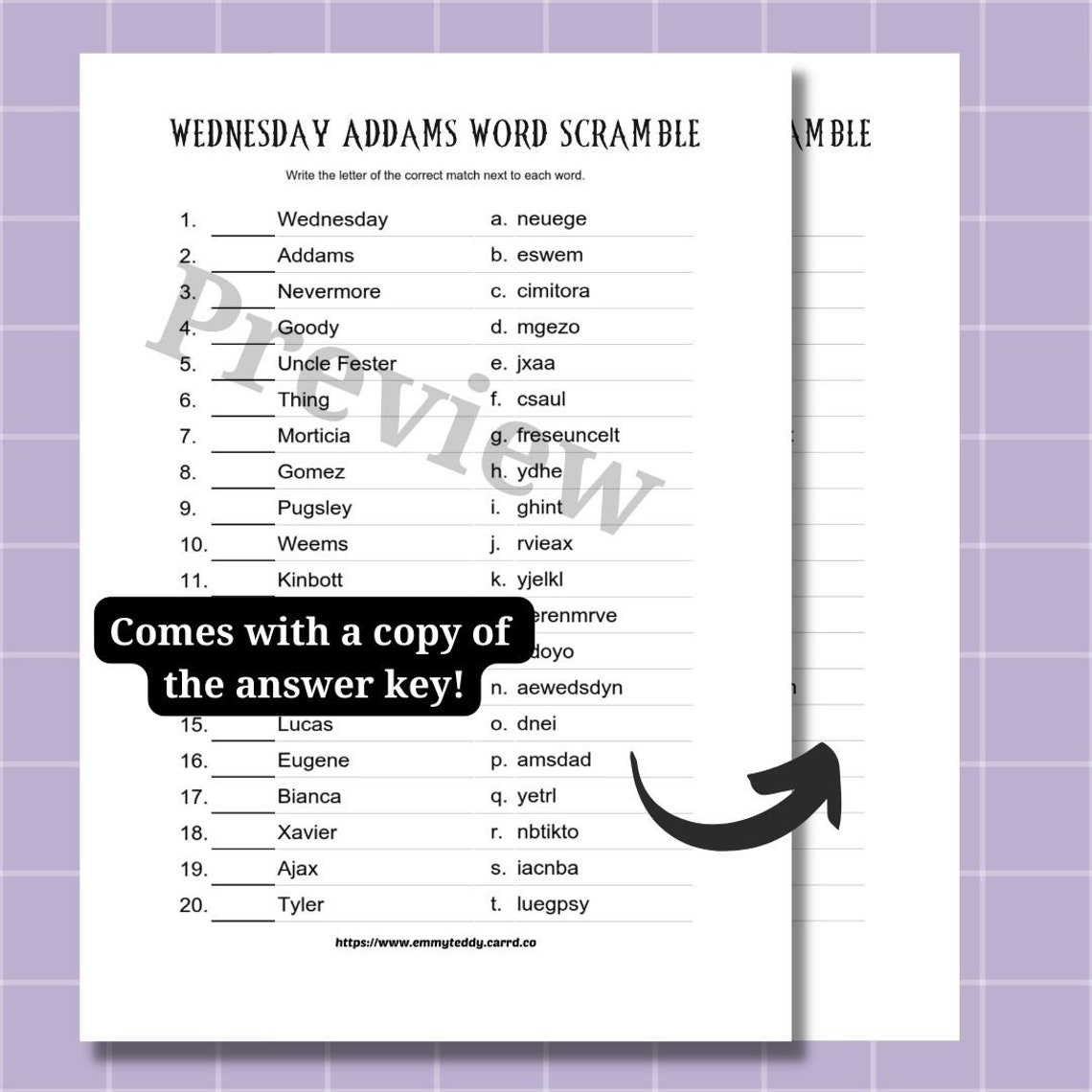 Wednesday Printable Word Scramble DIY Birthday Party Activity - Etsy