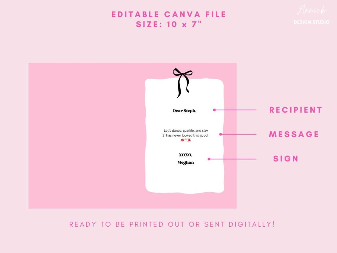 EDITABLE Pink Retro Birthday Card Template | Canva Digital Download ...