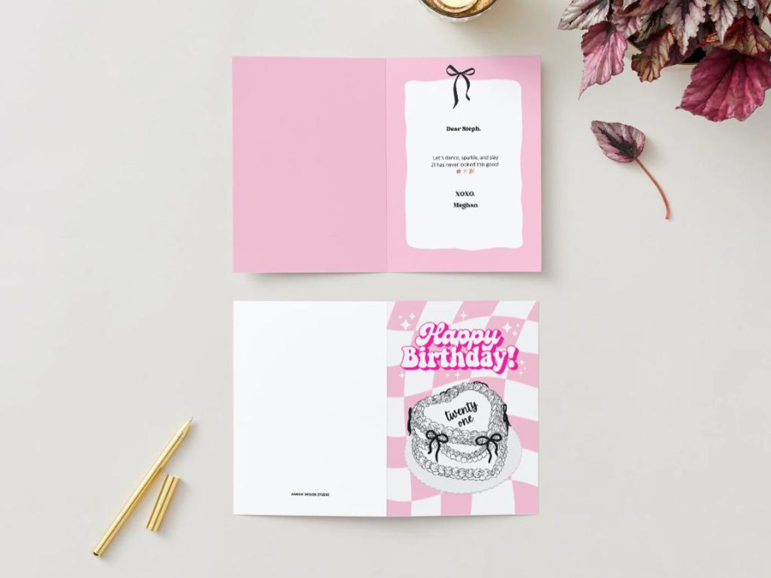 Pink Retro Birthday Card Template | Editable Cake Design (canva Digital ...