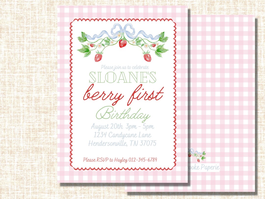 Watercolor Strawberry Birthday Invitation | Birthday Invitation Girl ...