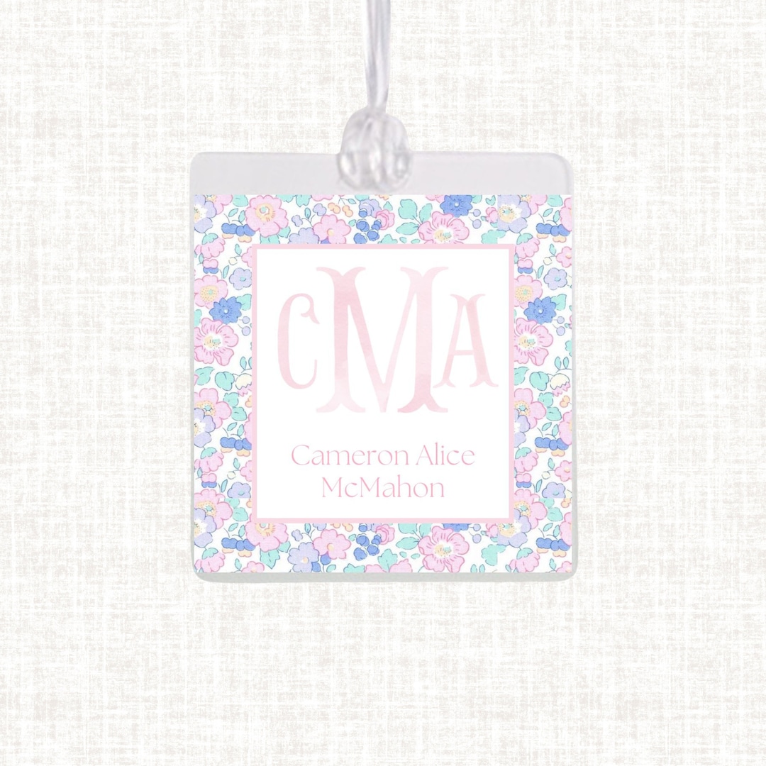 Personalized Watercolor Monogram Floral Bag Tag | Laminated Girl ...