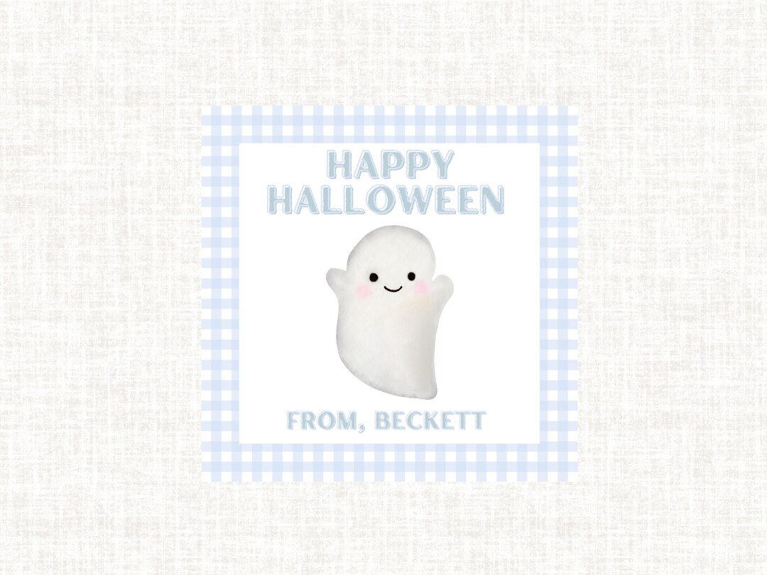 Happy Halloween Blue Boy Ghost Gift Tag Watercolor - Etsy