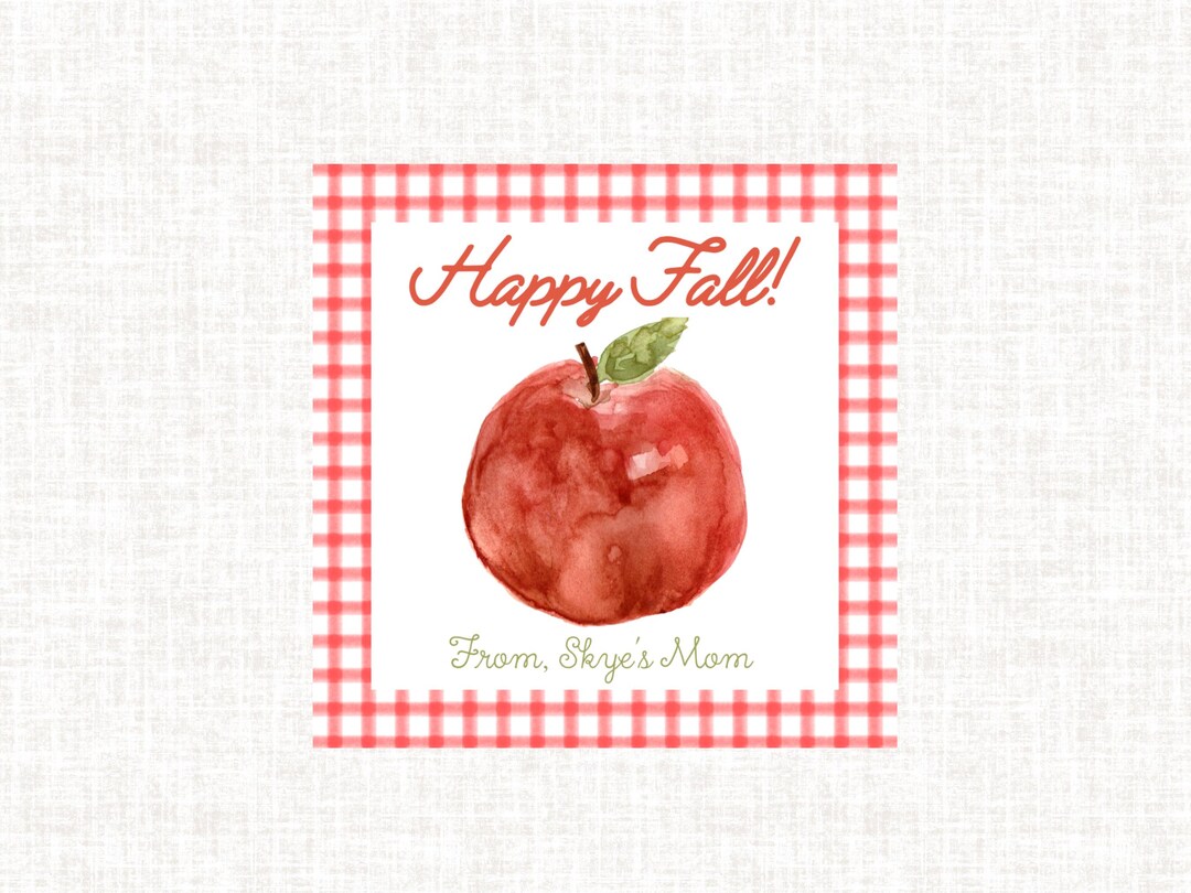 Happy Fall Apple Watercolor Watercolor Apple Gift Tag Printable Fall ...