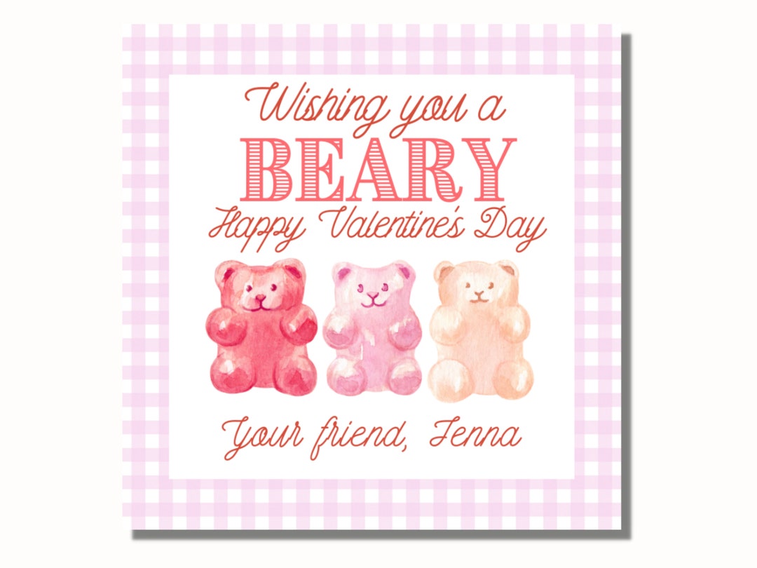 Printable Valentines Day Cards for Kids, Valentine Tags, Gummy Bear ...