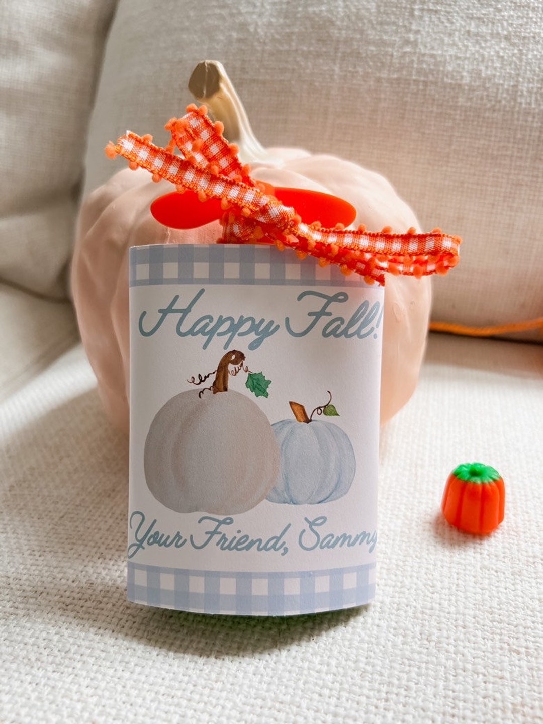 Watercolor Blue Gingham Fall Applesauce Pouch Halloween Printable ...