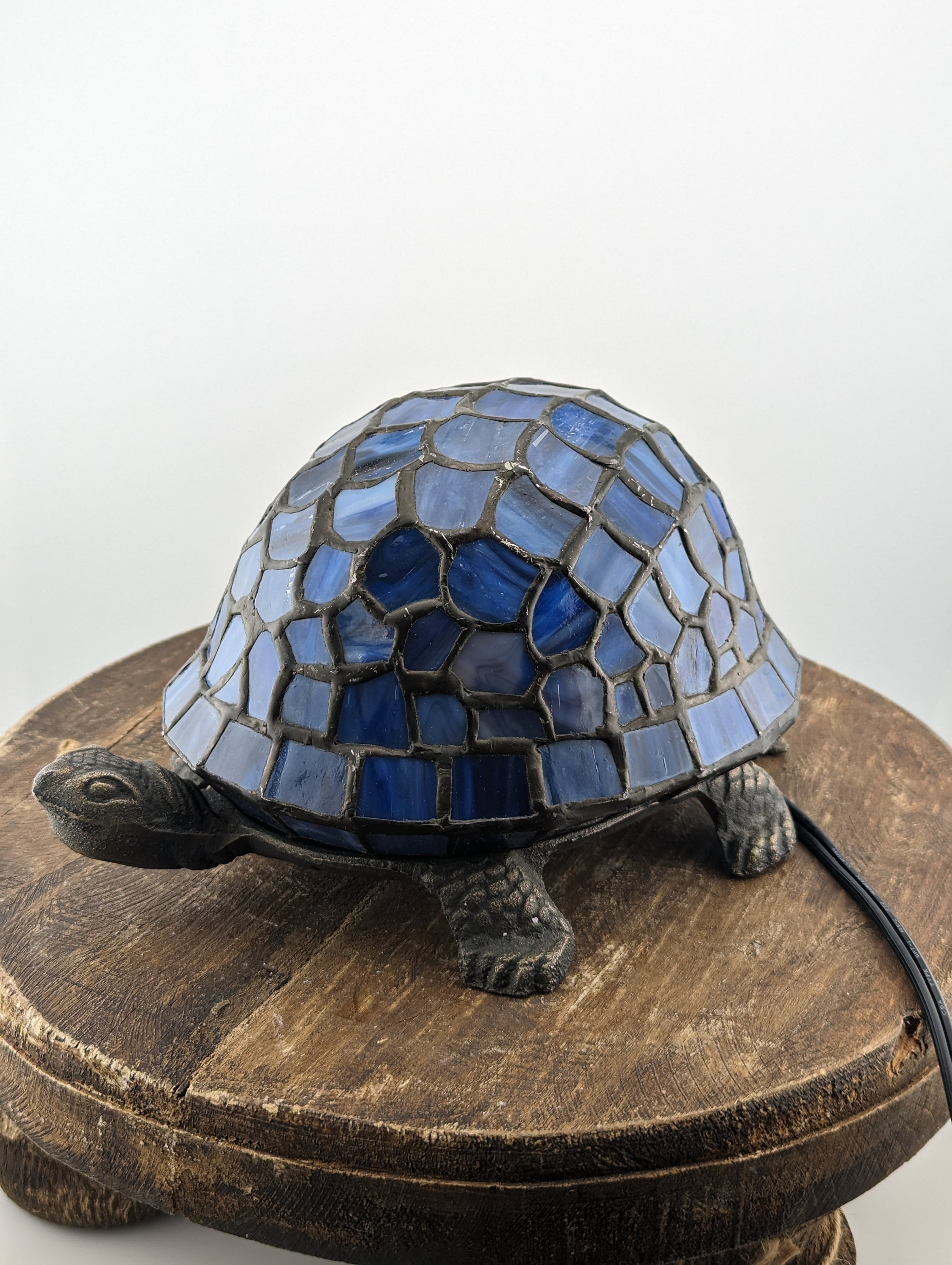 Tiffany Style Good Condition Light Dark Blue Turtle Tortoise Lamp ...