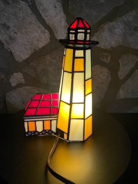 Very Good Tiffany Style Light House Lighthouse Accent Table - Etsy